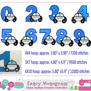 Police Car Numbers Applique Embroidery Design Birthday Party Numbers ...