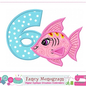 Princess Fish Numbers Applique Design Summer Beach Embroidery Design ...