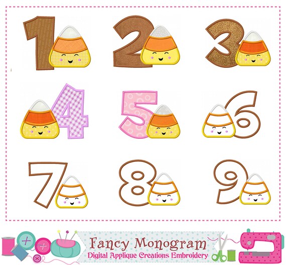 Candy Corn Numbes Applique Design Halloween Numbers - Etsy