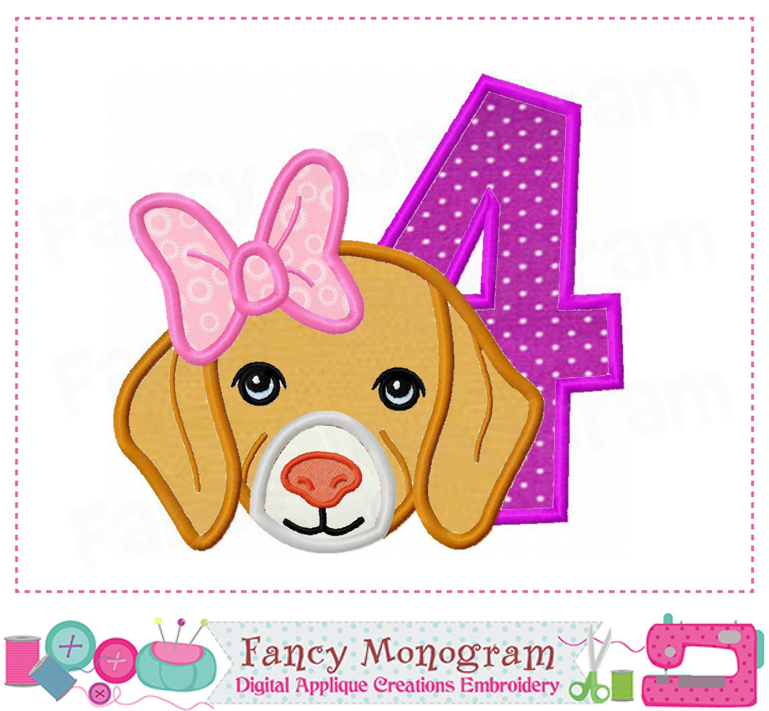 Puppy Bow Numbers Applique Embroidery Design (4 Sizes) 1901 - Etsy
