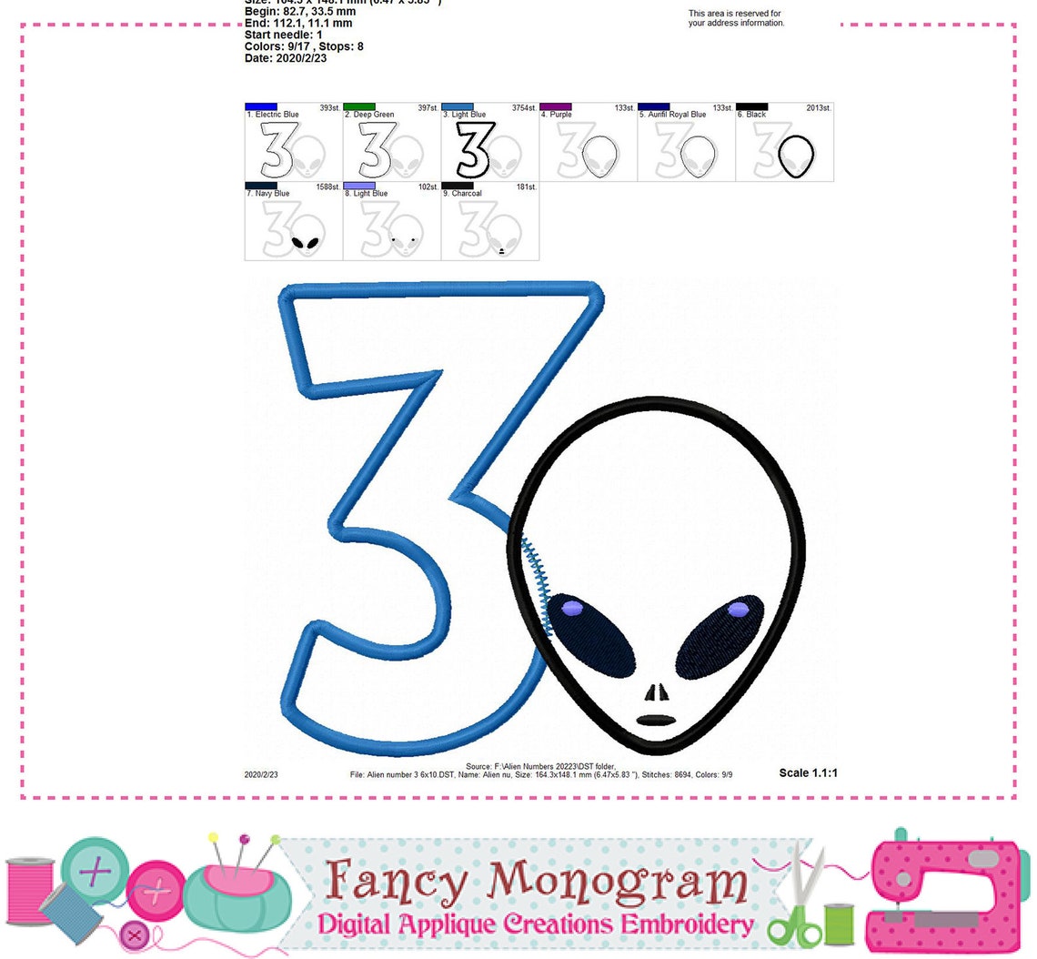 Alien Numbers Applique Alien Numbers Embroidery Alien - Etsy
