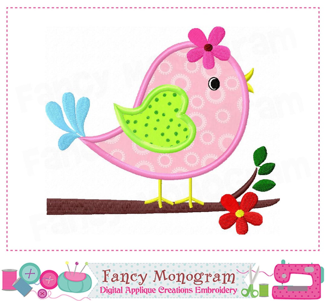 Bird Applique Machine Embroidery Design - Floral Spring Embroidery ...
