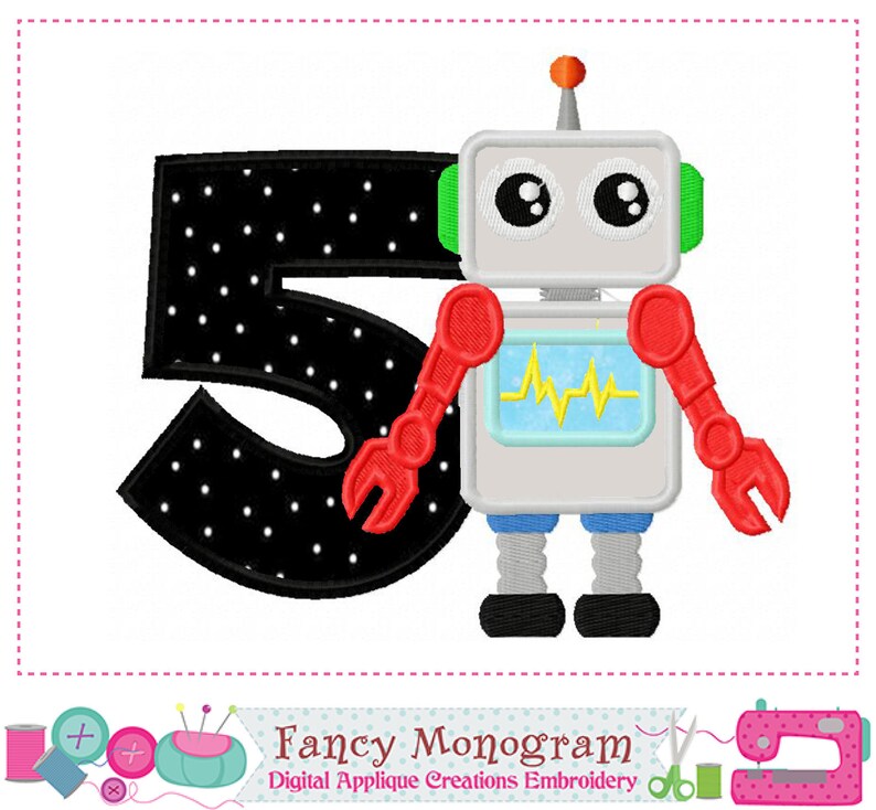 Robot Numbers Applique Embroidery Design Birthday Numbers - Etsy