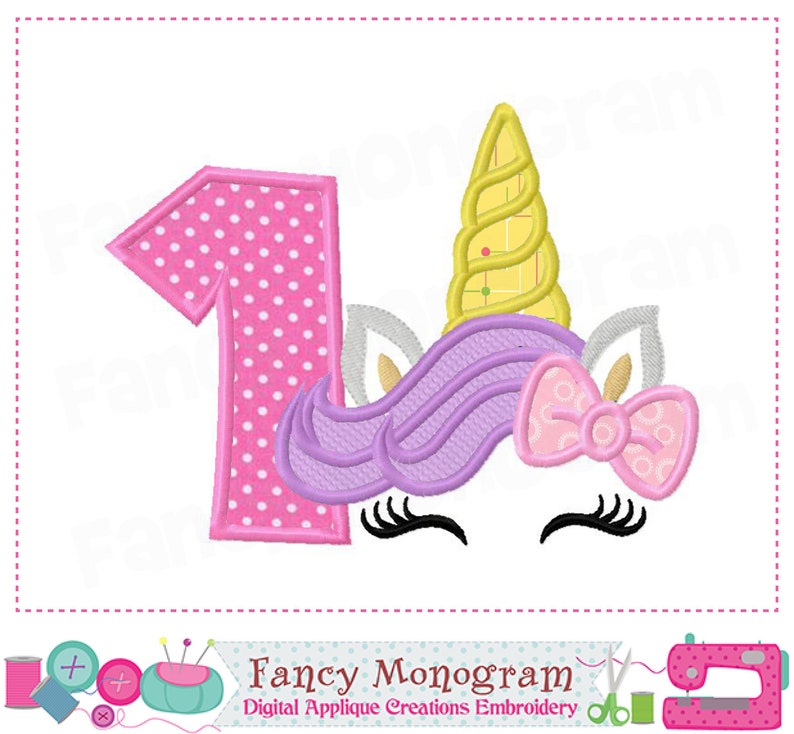 Unicorn Number 1 Design My 1st Birthday Unicorn Applique - Etsy