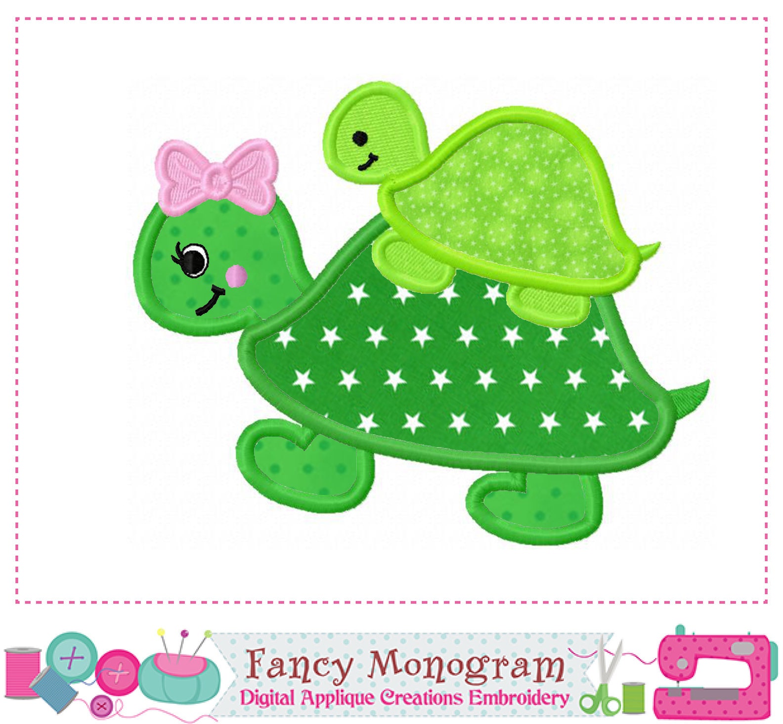 Turtle Applique Design - Bow Embroidery Pattern for Mother's Day Gift ...