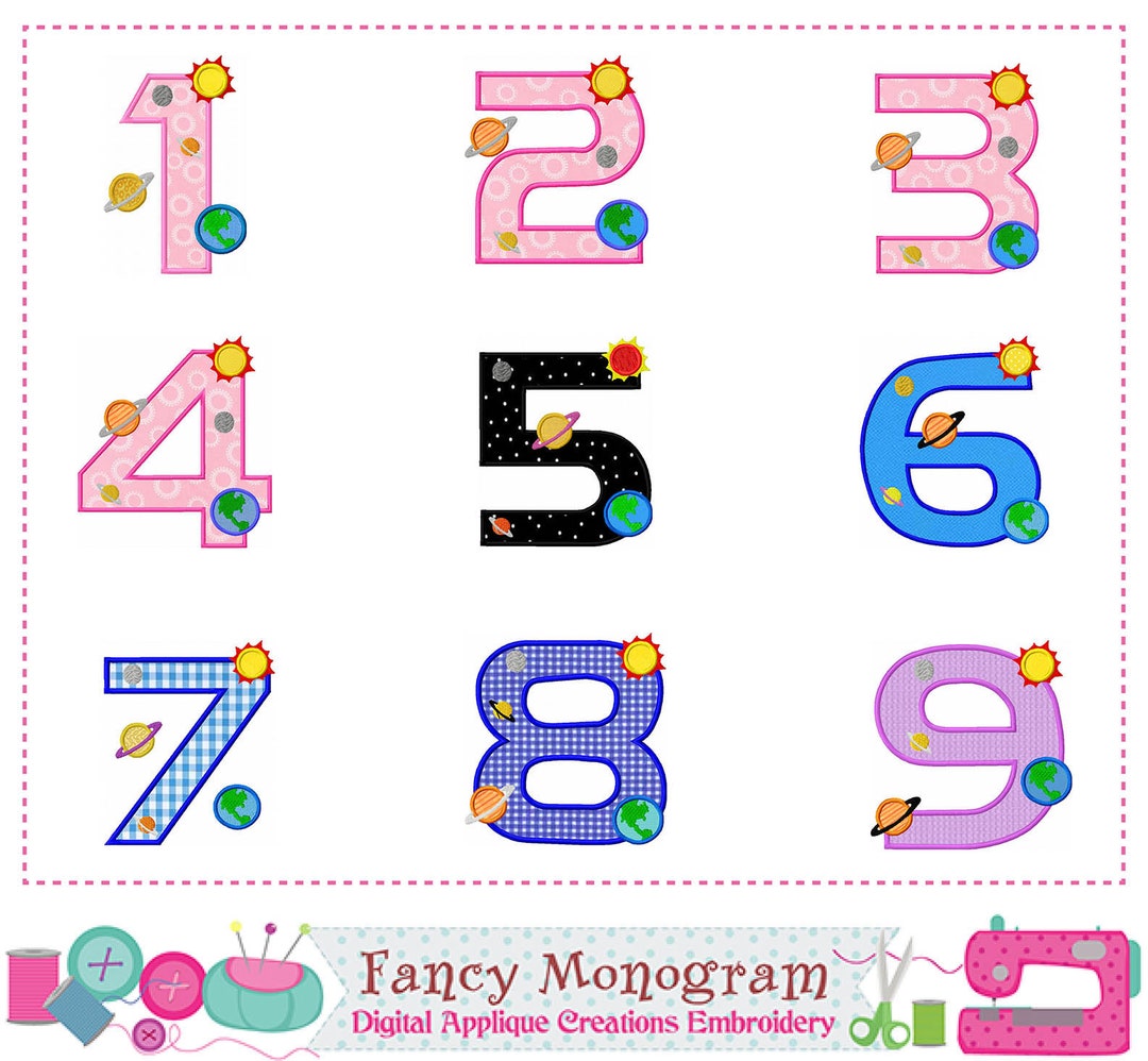 Space Planet Birthday Numbers Applique Embroidery Design - Universe ...