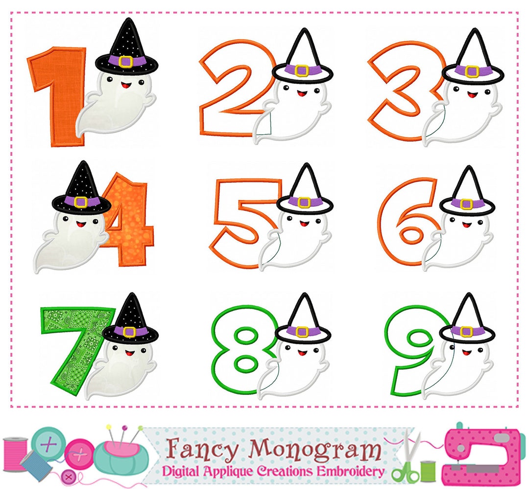 Ghost Witch Numbers Applique Embroidery Halloween Numbers Embroidery ...