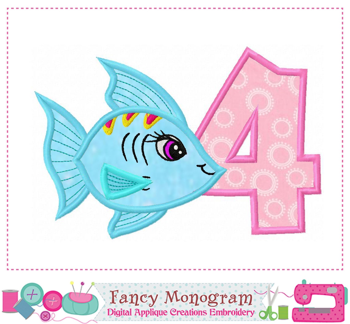 Princess Fish Numbers Applique Design Fish Numbers - Etsy