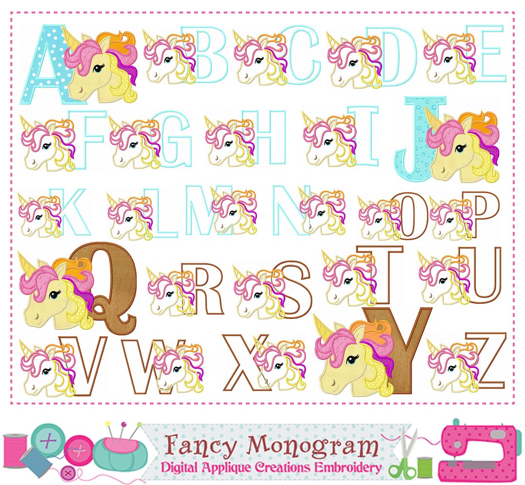 Rainbow Unicorn Font Alphabet Applique Machine Embroidery Design -1792 ...