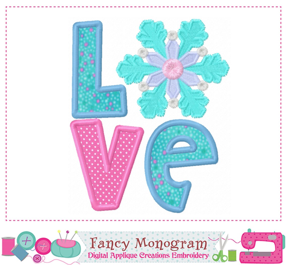 Snowflake Embroidery Snowflake Design LOVE Applique LOVE - Etsy