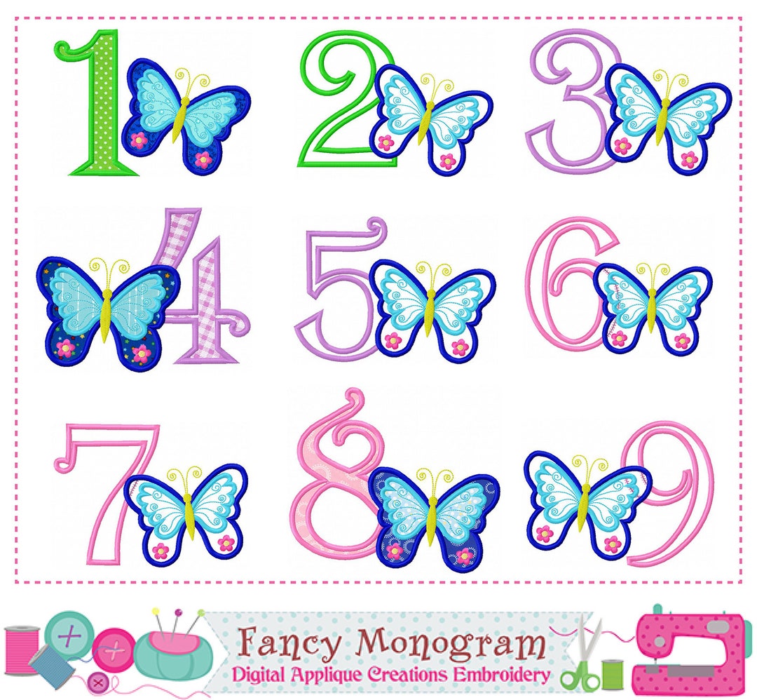 Butterfly Numbers Applique Embroidery Design Birthday Party Girl ...