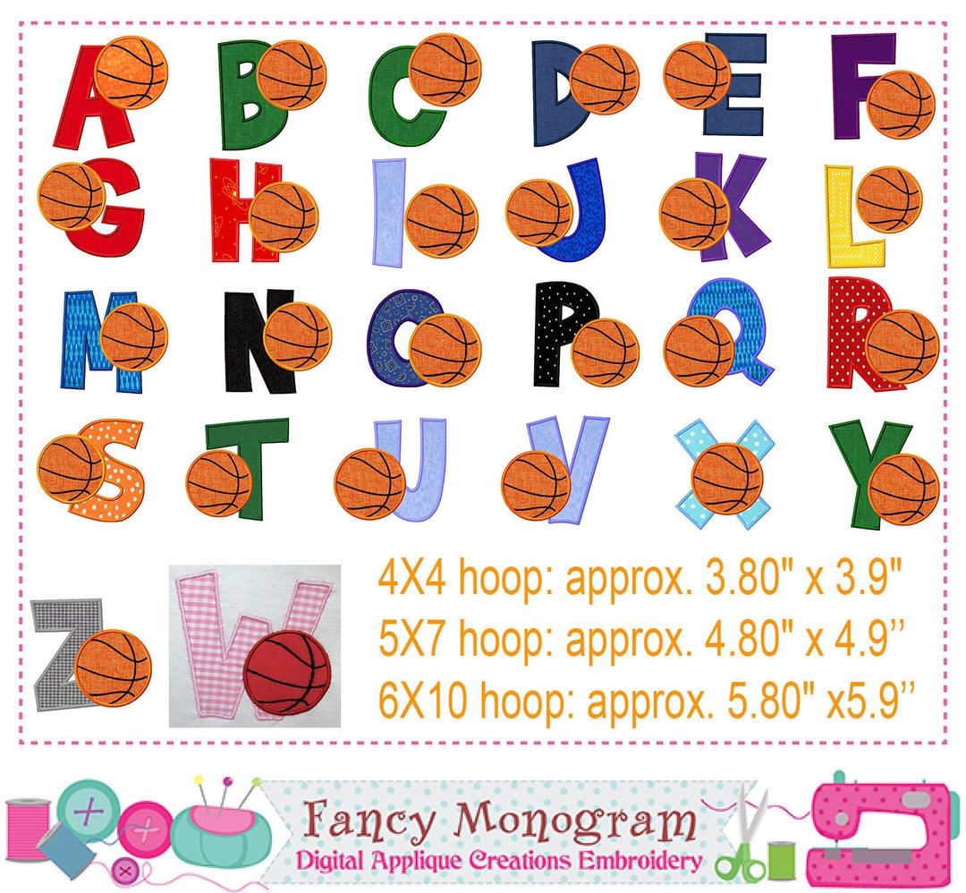 Basketball Letters Monogram Embroidery Back to School Sports Birthday ...