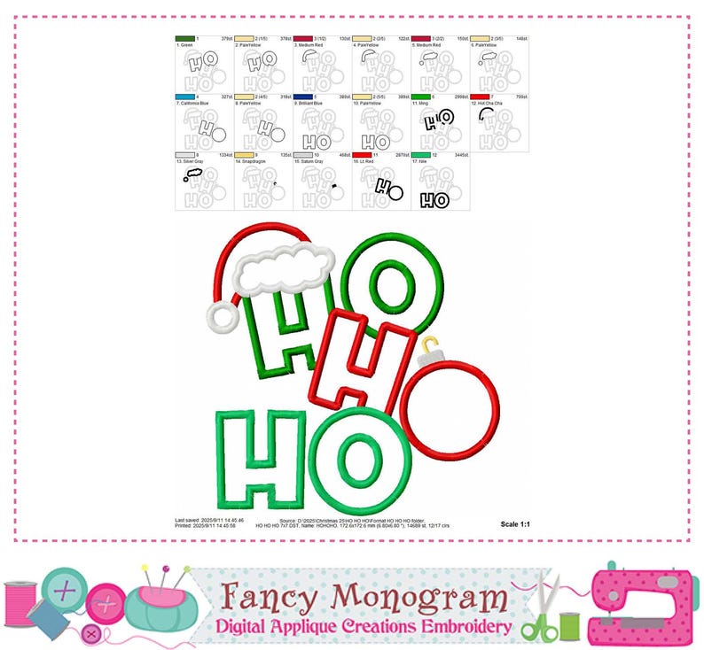 HO HO Applique Embroidery Design: Santa Claus Christmas (digital ...