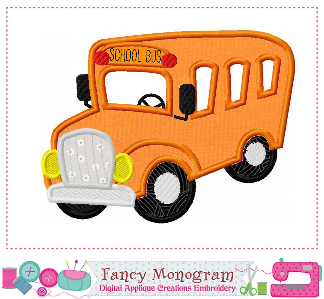 School Bus Applique Design: Machine Embroidery (4x4, 5x5, 6x6, 7x7 Inch ...