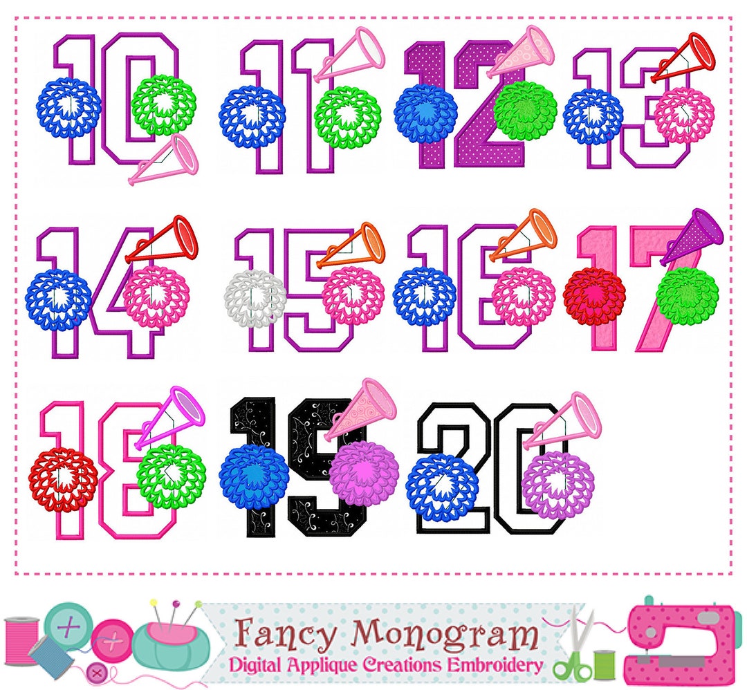 Cheerleader Numbers 1020 Applique Embroidery Design Back to School ...
