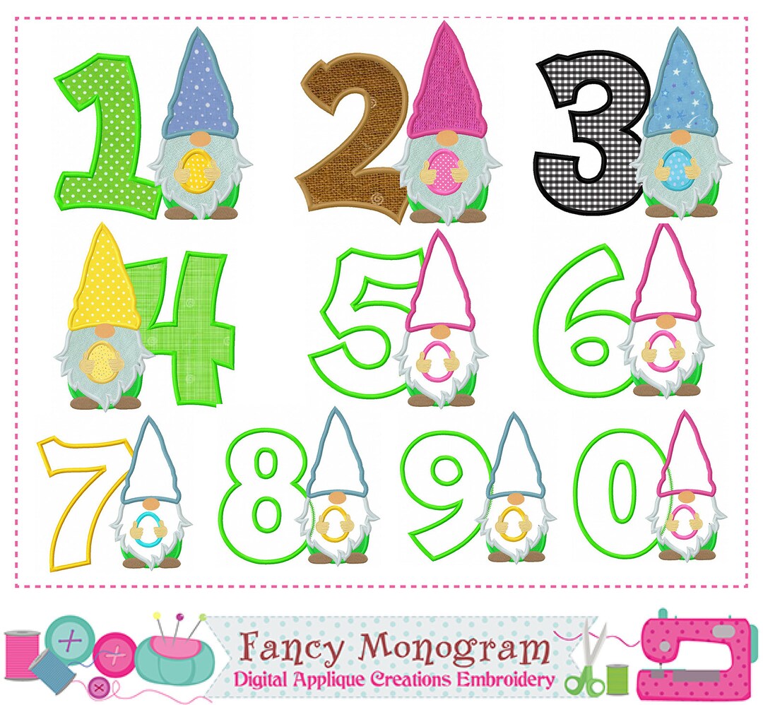 Easter Gnome Numbers Design Gnome Number Applique Design - Etsy