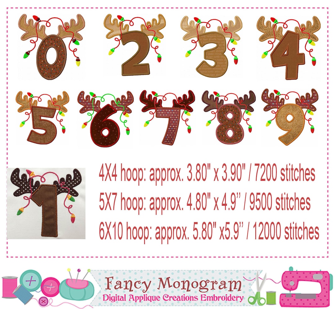 Reindeer Numbers Applique Christmas Numbers Design Birthday Numbers ...