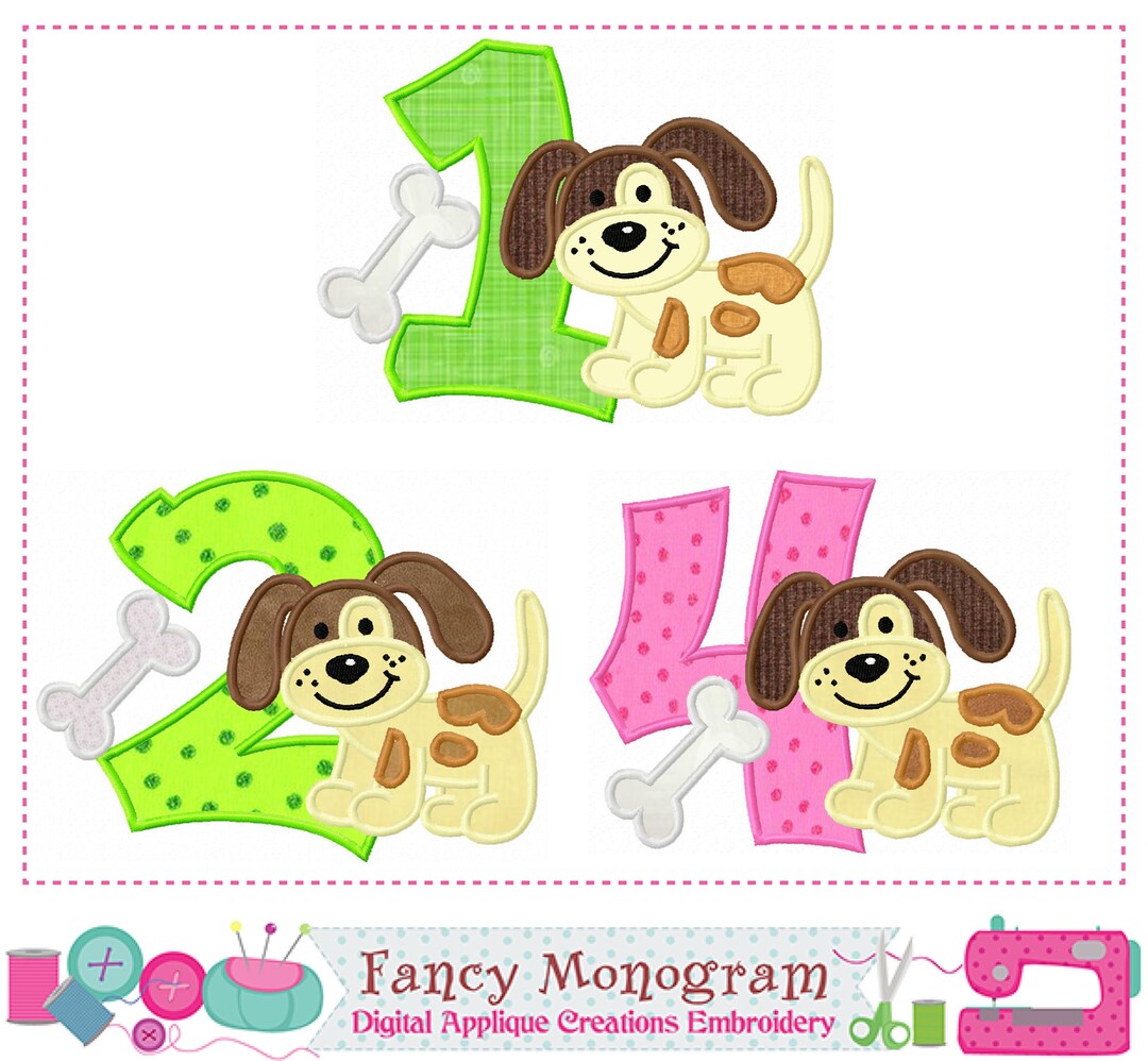 Custom Dog Numbers Applique Embroidery Design for Pet Puppy Lovers 1712 ...