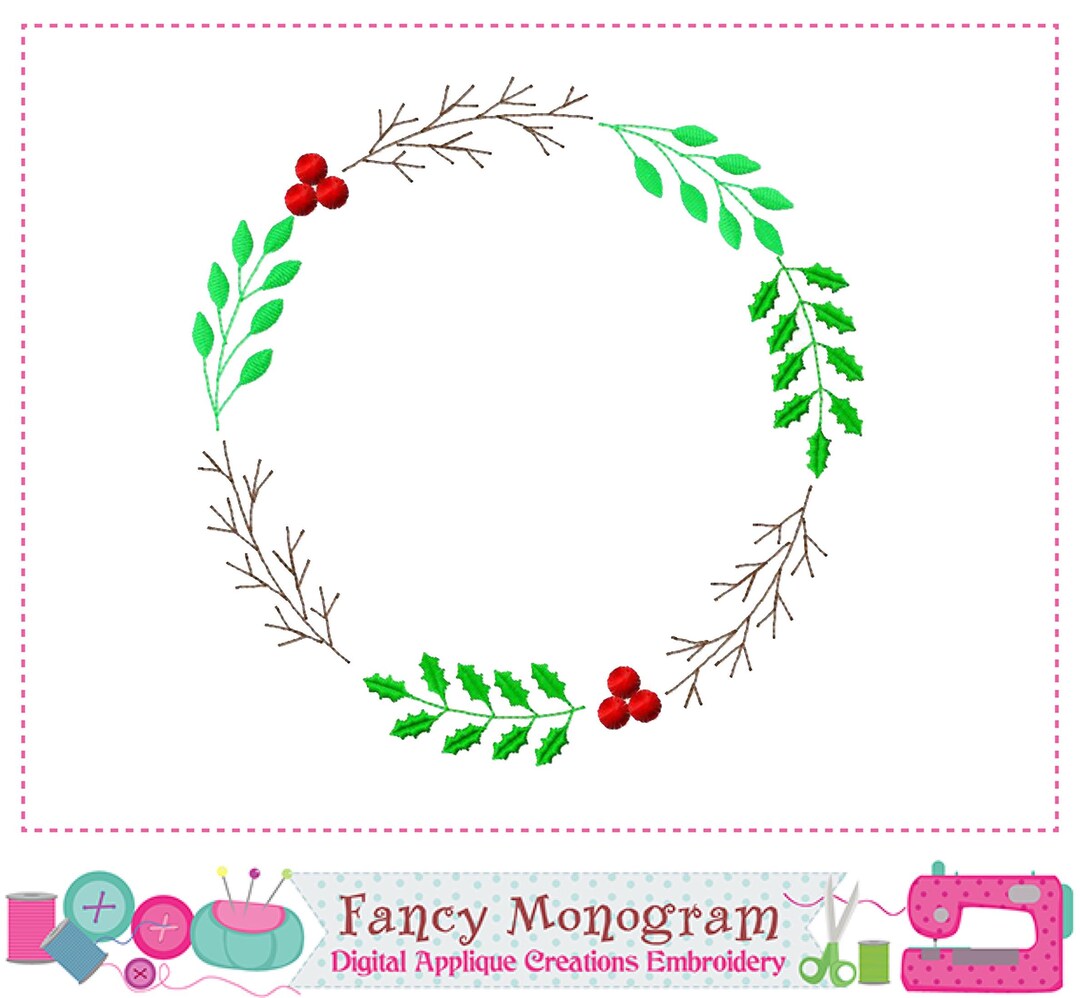 Christmas Holly Wreath Bow Embroidery Design - Festive Home Decor -25B ...