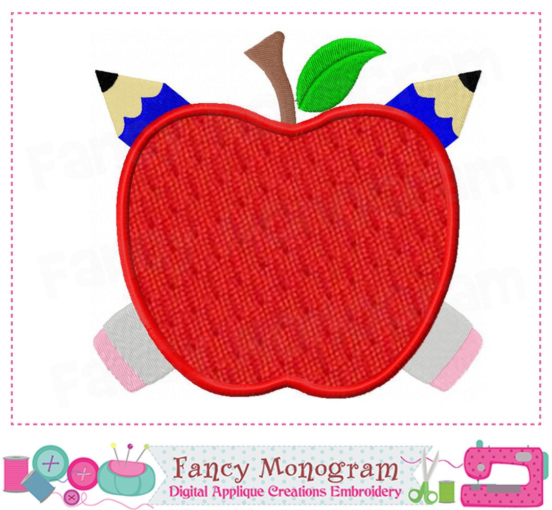 School Pencil Machine Embroidery Class - Back to School Apple Applique ...