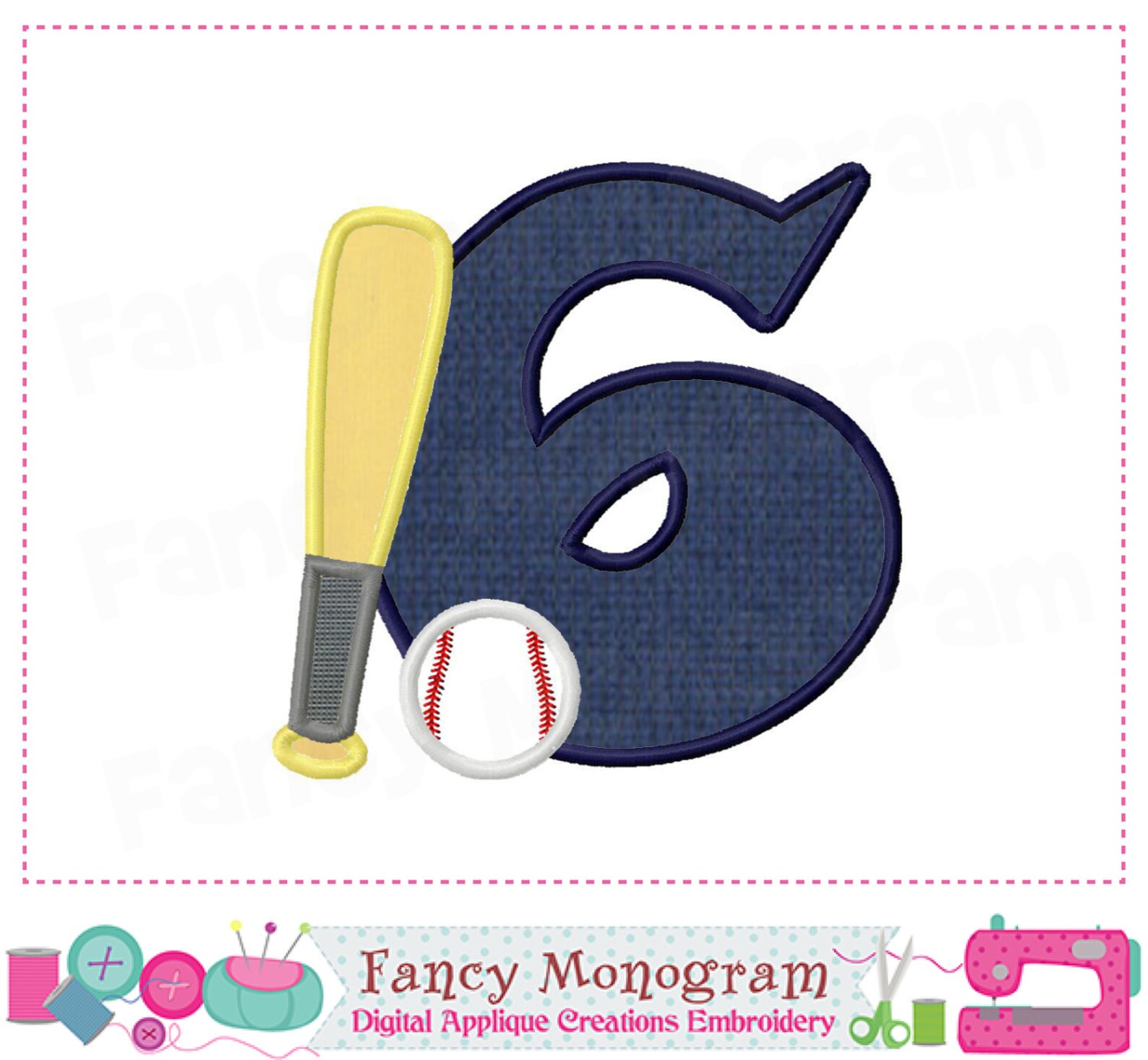 Baseball Number 6 applique My 6th birthday Birthday Number | Etsy