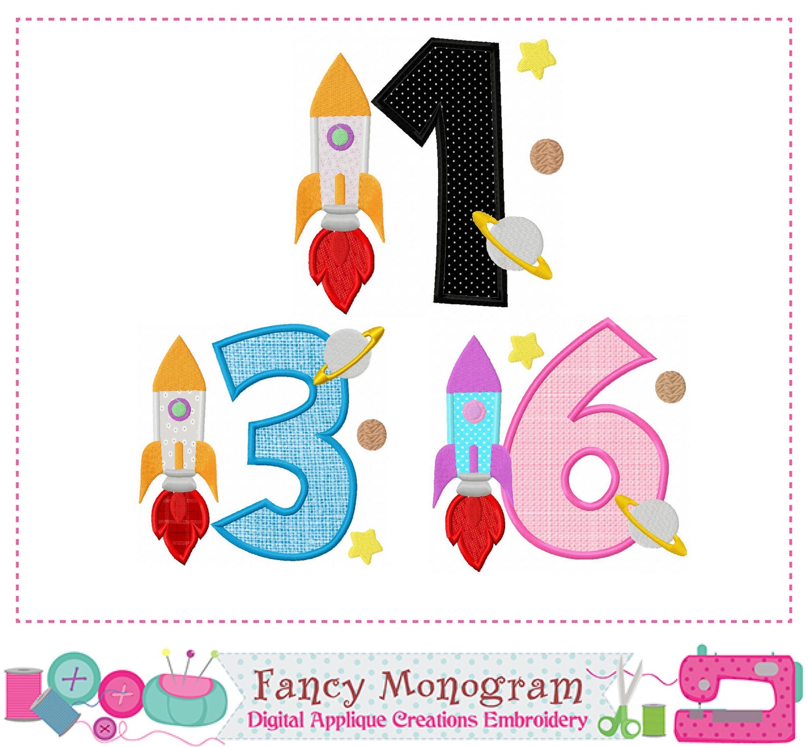 Space Ship Applique Embroidery Numbers Set (digital Download) 2265 - Etsy