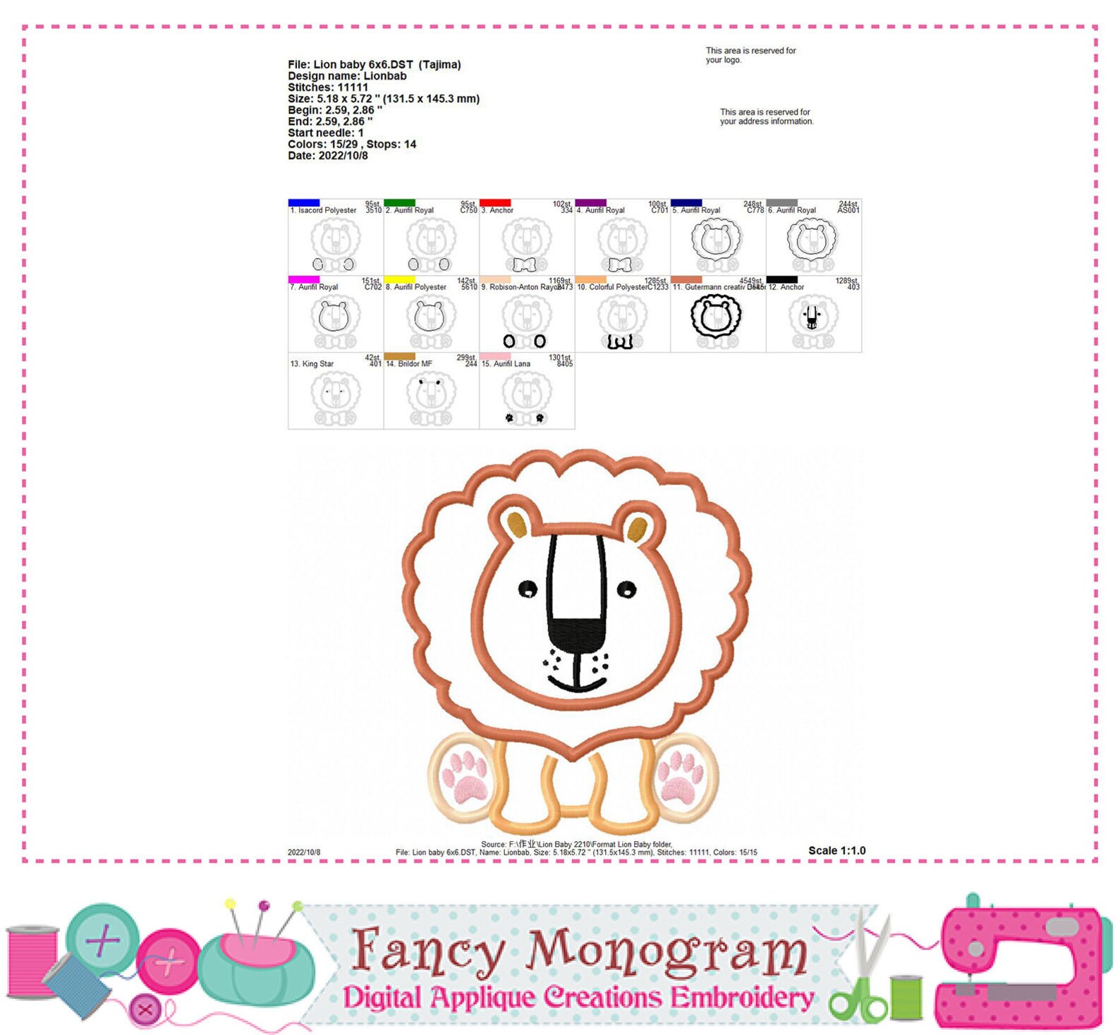 Lion Baby Applique Embroidery Design - Machine Embroidery Pattern 2210 ...