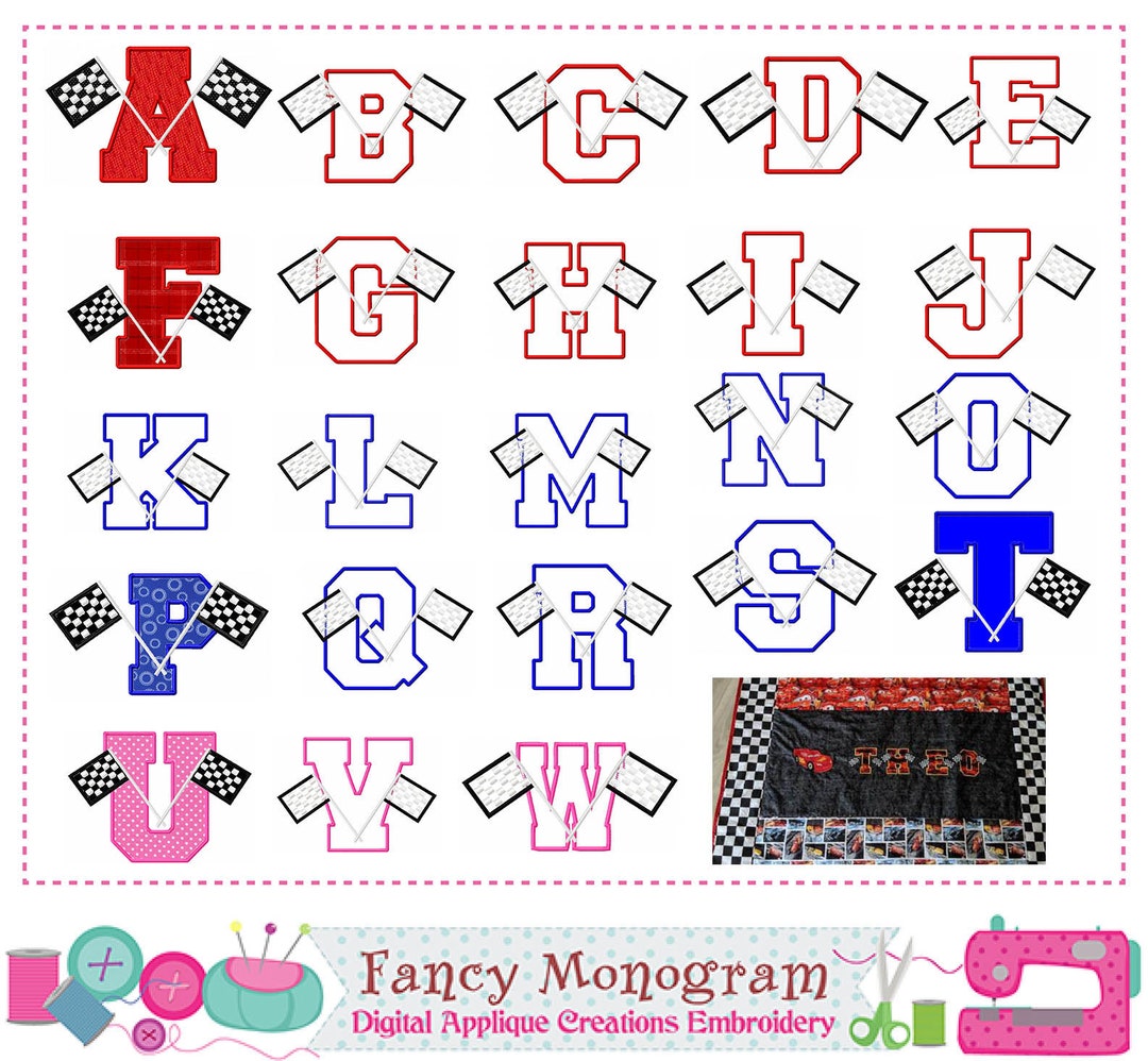 Karting Alphabet Monograms Design - Race Flags & Large Fonts Embroidery ...