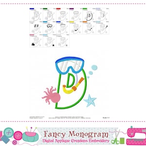 Dive Theme Embroidery Alphabet - Nautical Applique Monogram Letters ...