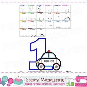 Police Car Numbers Applique Embroidery Design Birthday Party Numbers ...