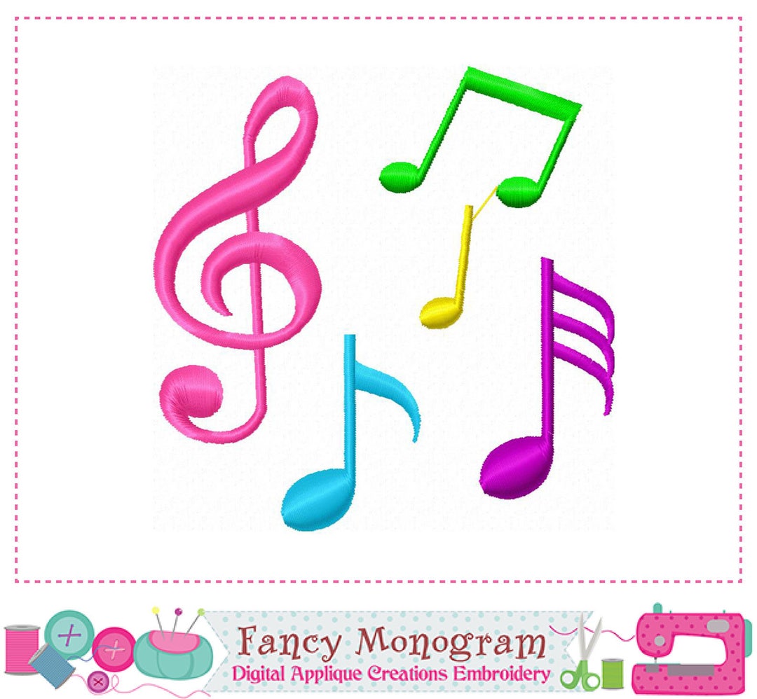 Musical Notes Machine Embroidery Design: Band Pattern (4x4, 5x7, 6x10 ...