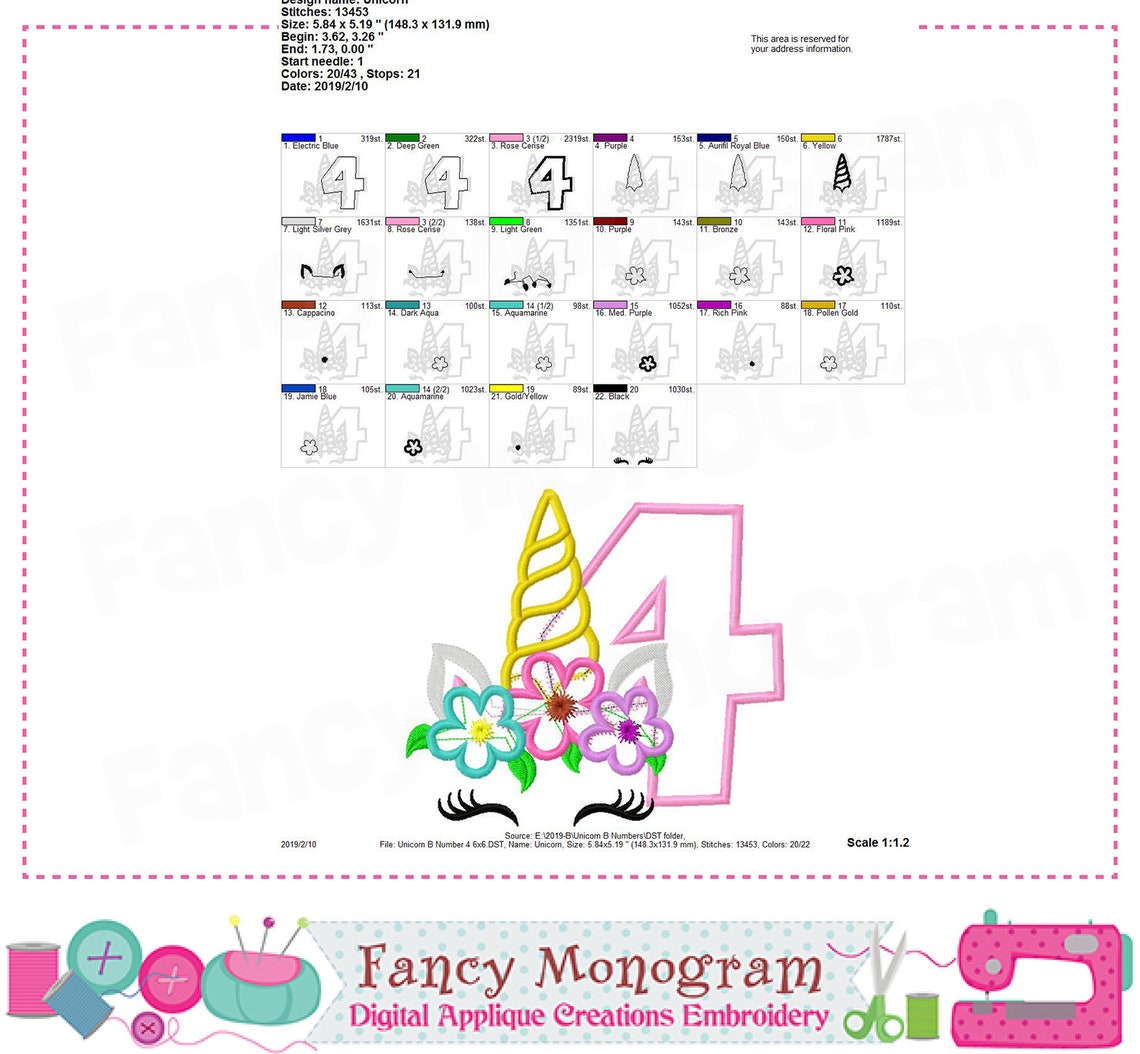 Unicorn Number 4 Design My 4th Birthday Unicorn Applique - Etsy