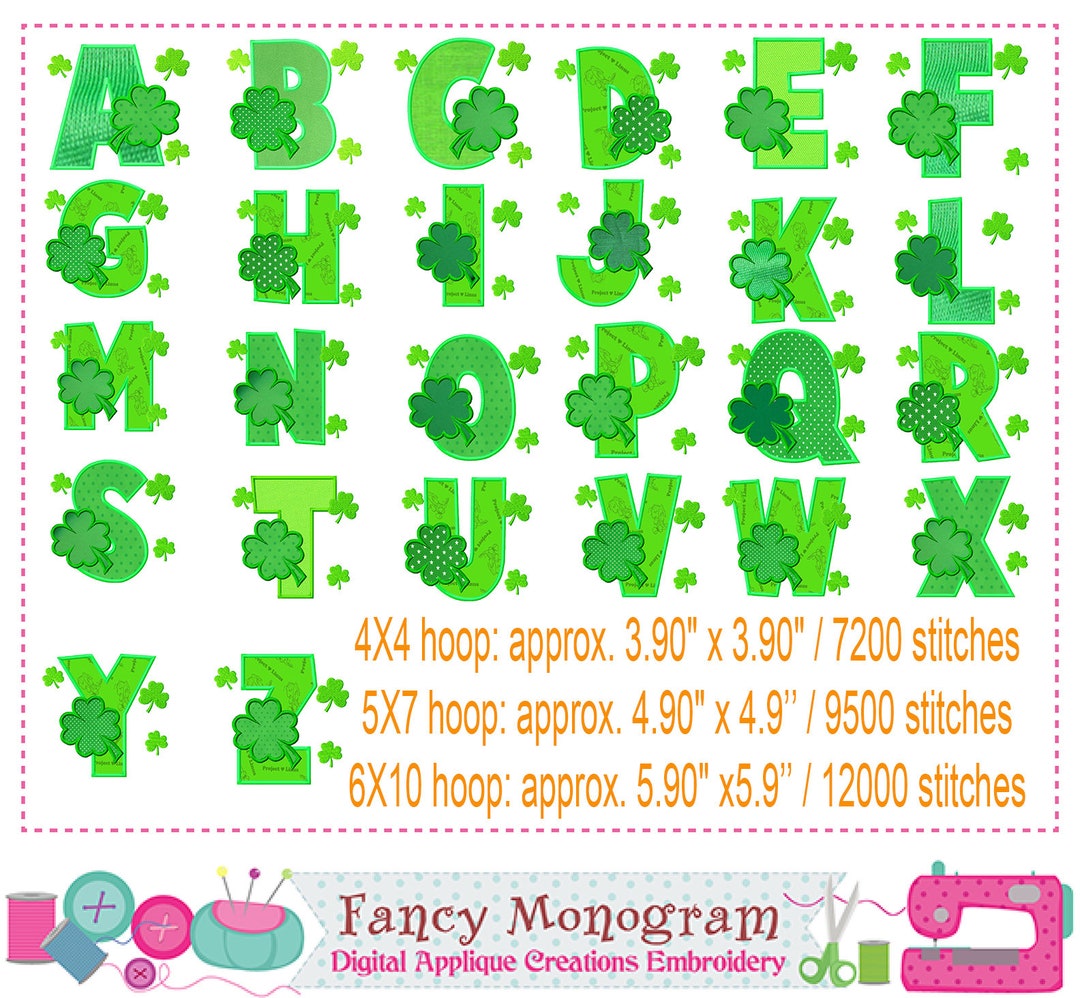 Shamrock Alphabet Design for St. Patrick's Day - Machine Embroidery ...