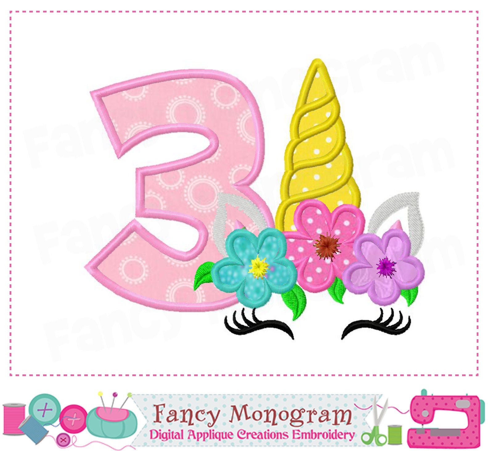Unicornio número 3 applique Mi 3er cumpleaños aplique de - Etsy México