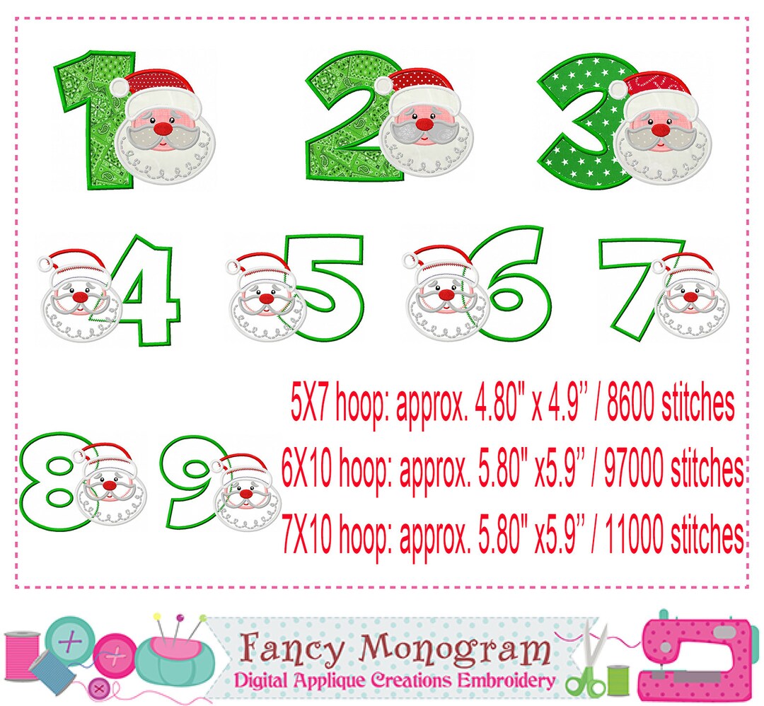 Machine Embroidery Numbers, Christmas Birthday Baby Applique Embroidery ...