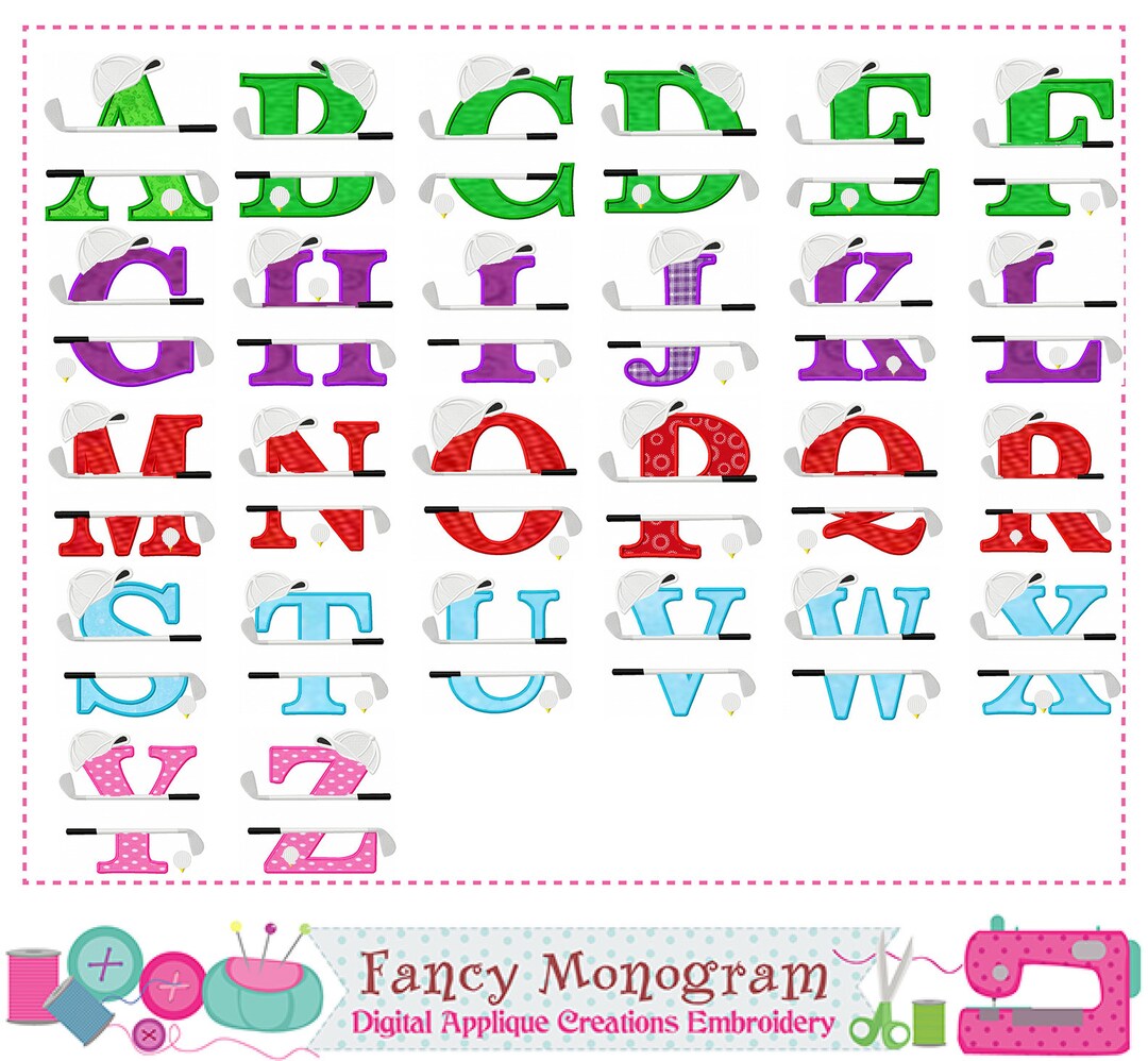 Golf Split Monograms Letters Alphabet Applique Embroidery Outdoor ...