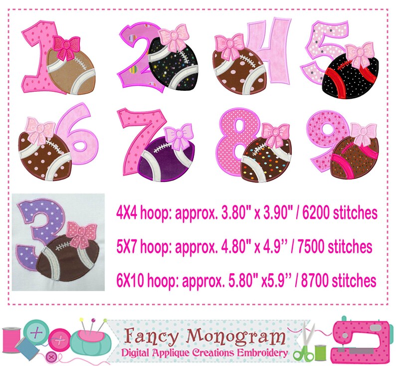 Custom Football Cheerleader Numbers - Super Bowl Applique Embroidery ...