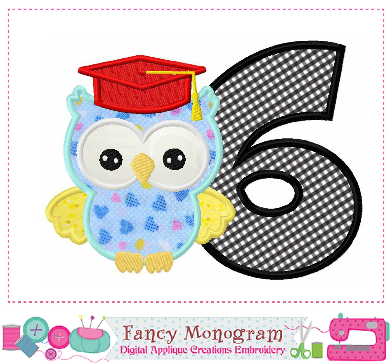 Graduation Cap Number 6 Applique School Number 6 Design My - Etsy