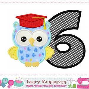 Graduation Cap Number 6 Applique School Number 6 Design My 6th Birthday ...
