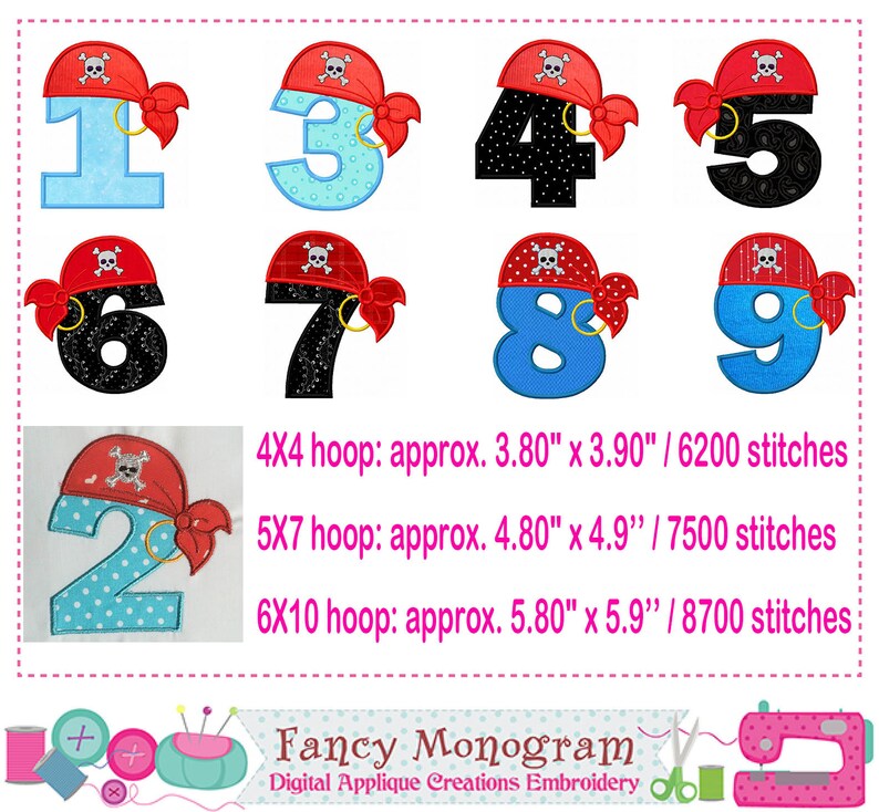Pirate Applique Embroidery Numbers - Birthday Design -1673 - Etsy