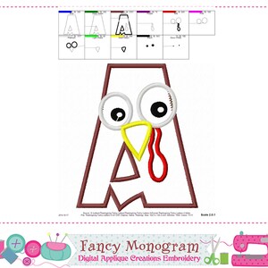 Thanksgiving Turkey Alphabet Monogram: Machine Embroidery Applique ...