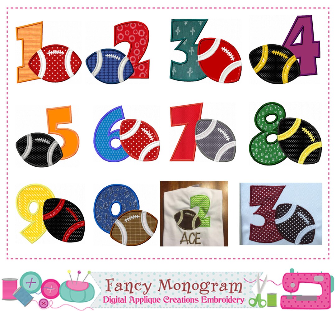 Football Numbers Applique Back to School Sports Birthday Party Design ...