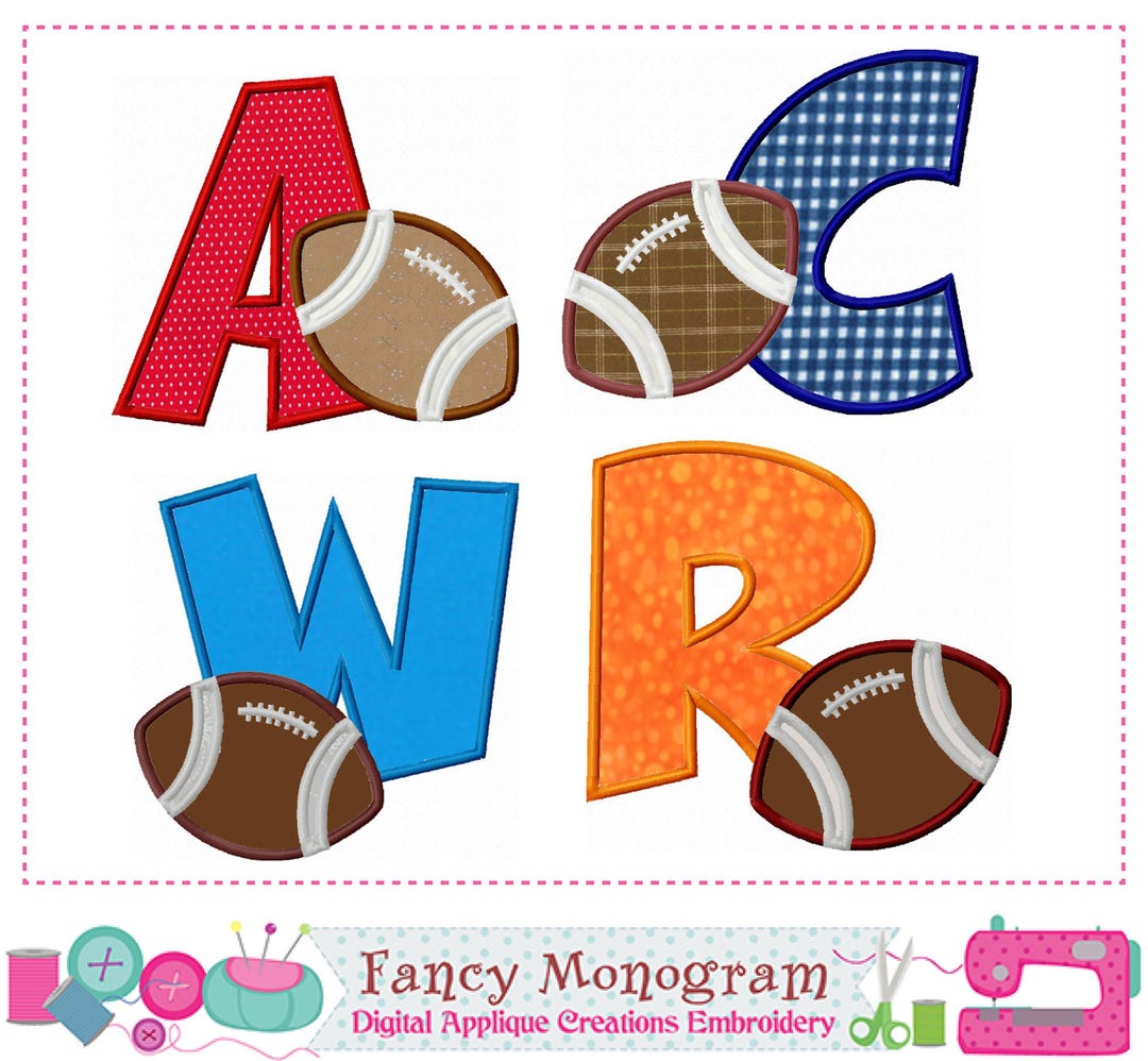 Football Alphabet Fonts for Machine Embroidery - Monogram Applique ...