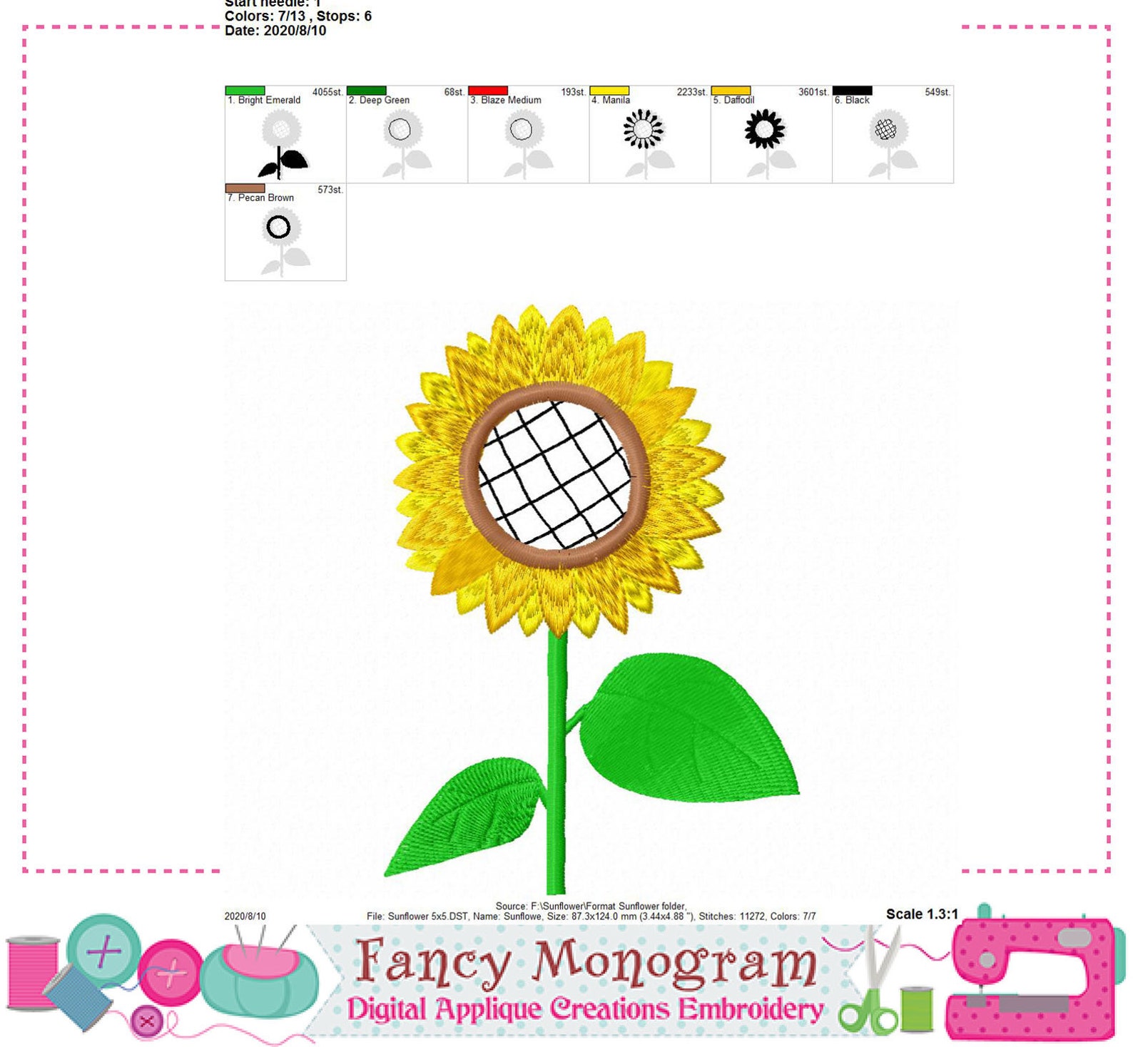 Sunflower Applique Sunflower Design Sunflower Embroidery | Etsy