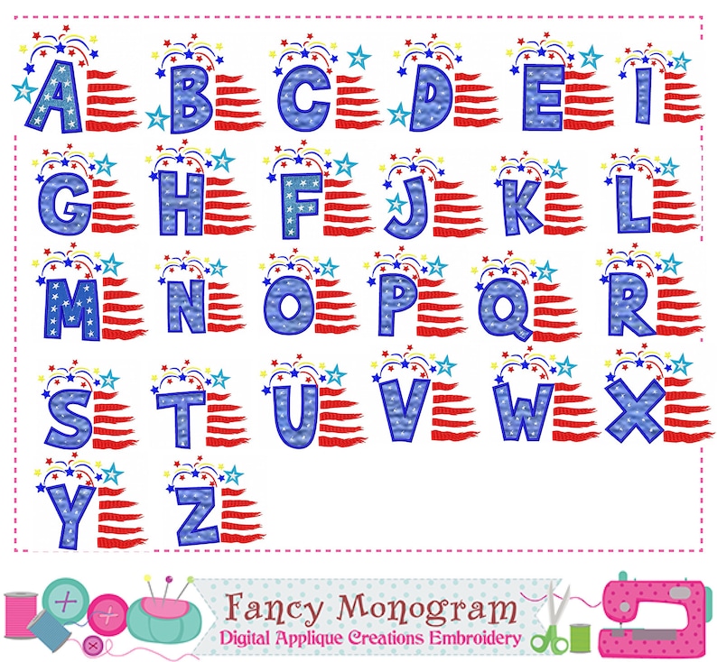 4th of July Alphabet Applique: Independence Day Embroidery Font 244U - Etsy