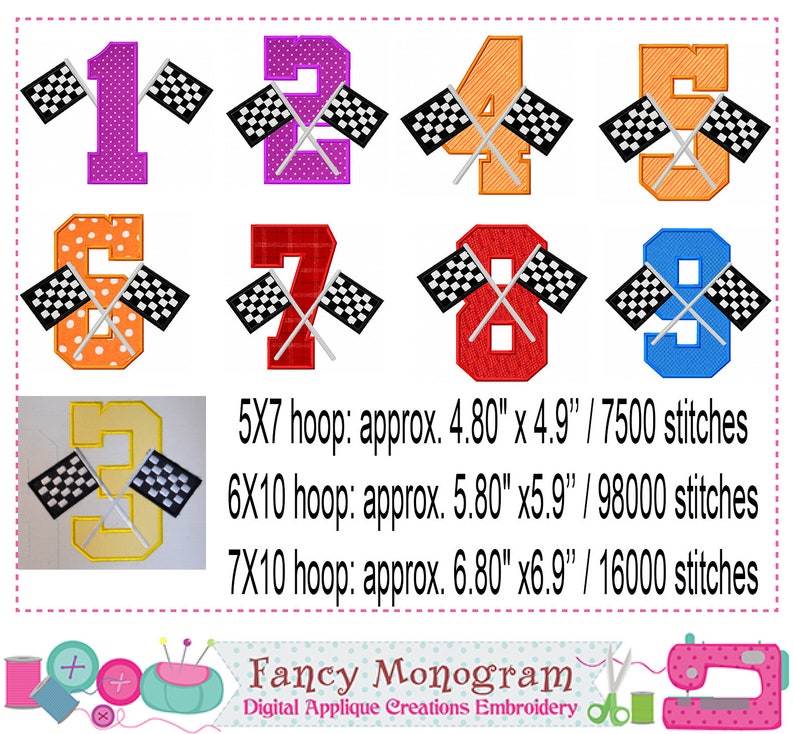 Race Flags Numbers Applique Kart Racing Numbers Embroidery - Etsy