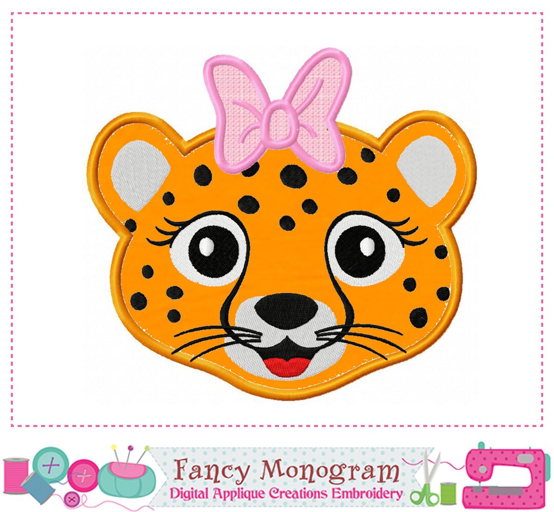 Leopard Applique Baby Girl Bow Design | Machine Embroidery Pattern ...