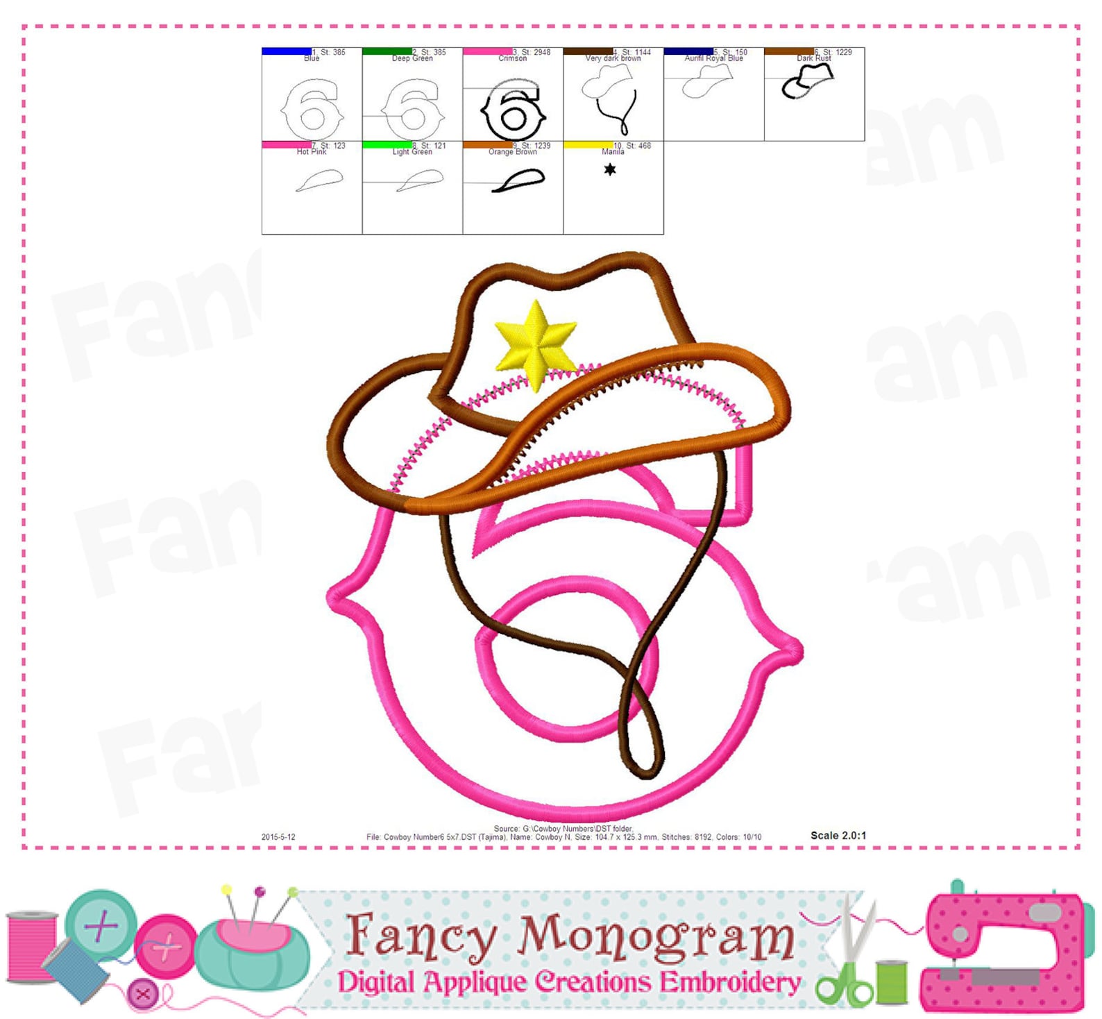 Cowboy Numbers Applique Design Birthday Numbers Embroidery Design ...