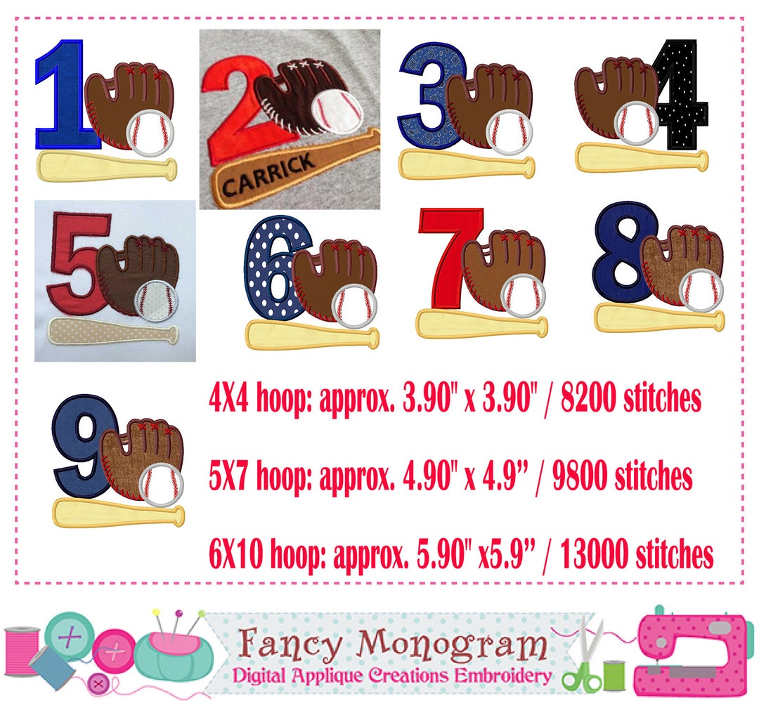 Baseball Numbers Applique Embroidery Design Birthday Party Design Boys ...