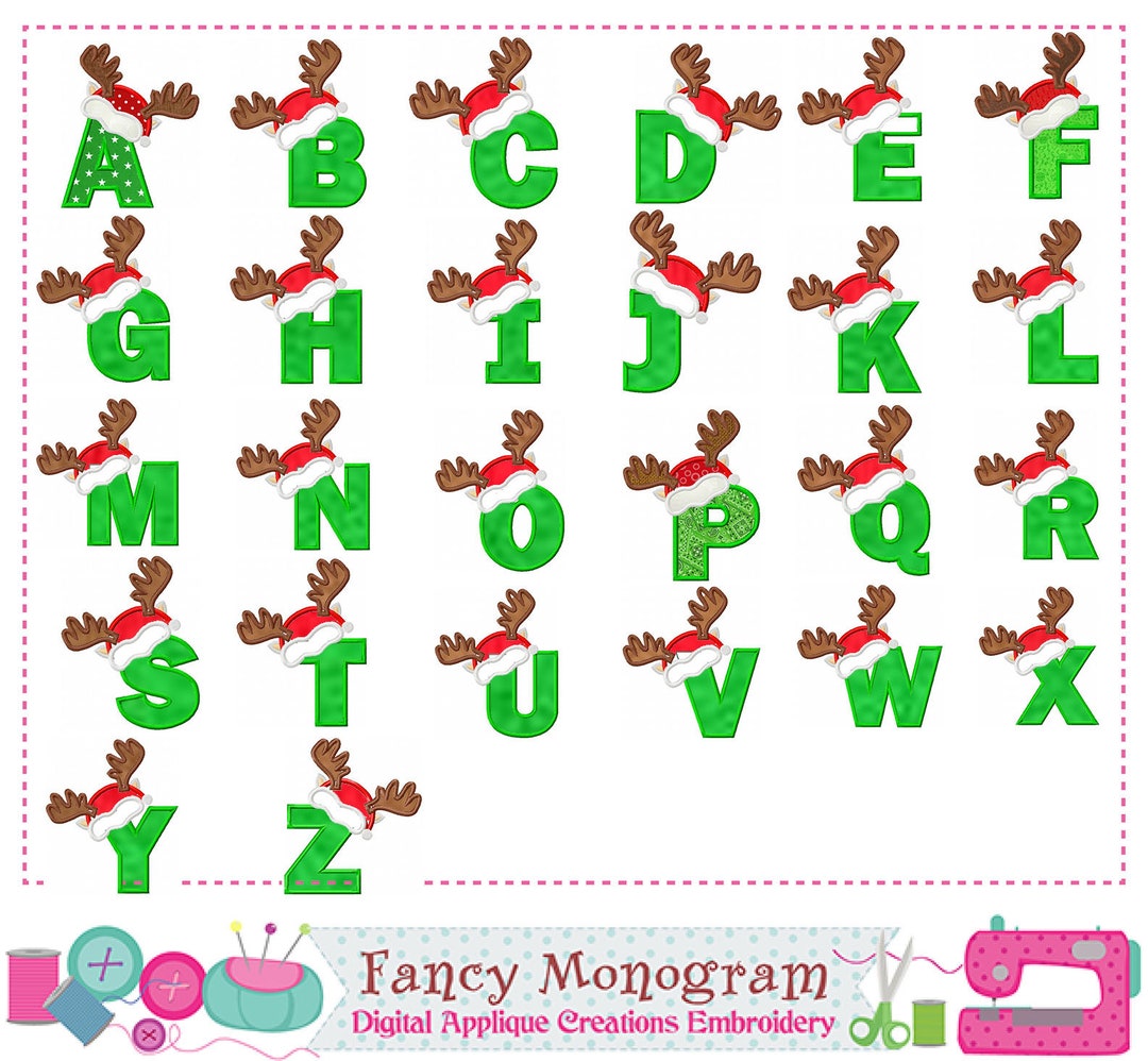 Reindeer Letters Embrodiery Design Christmas Monograms Applique Santa ...